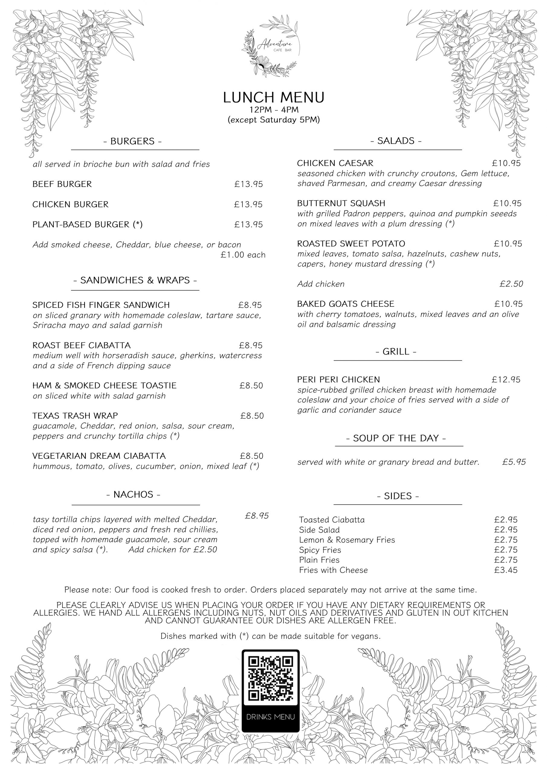 Lunch Menu – Adventure Cafe Bar