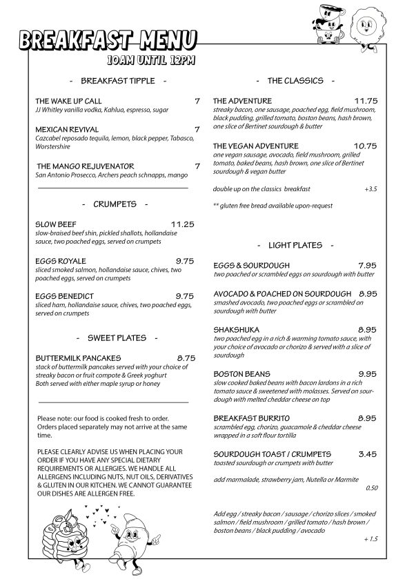 Breakfast Menu - Adventure Cafe Bar, Bath